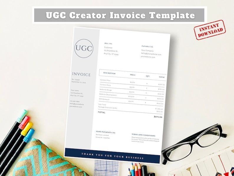 Invoice for Influencer, Invoice Template, UGC Creator, UGC, Invoice for ...