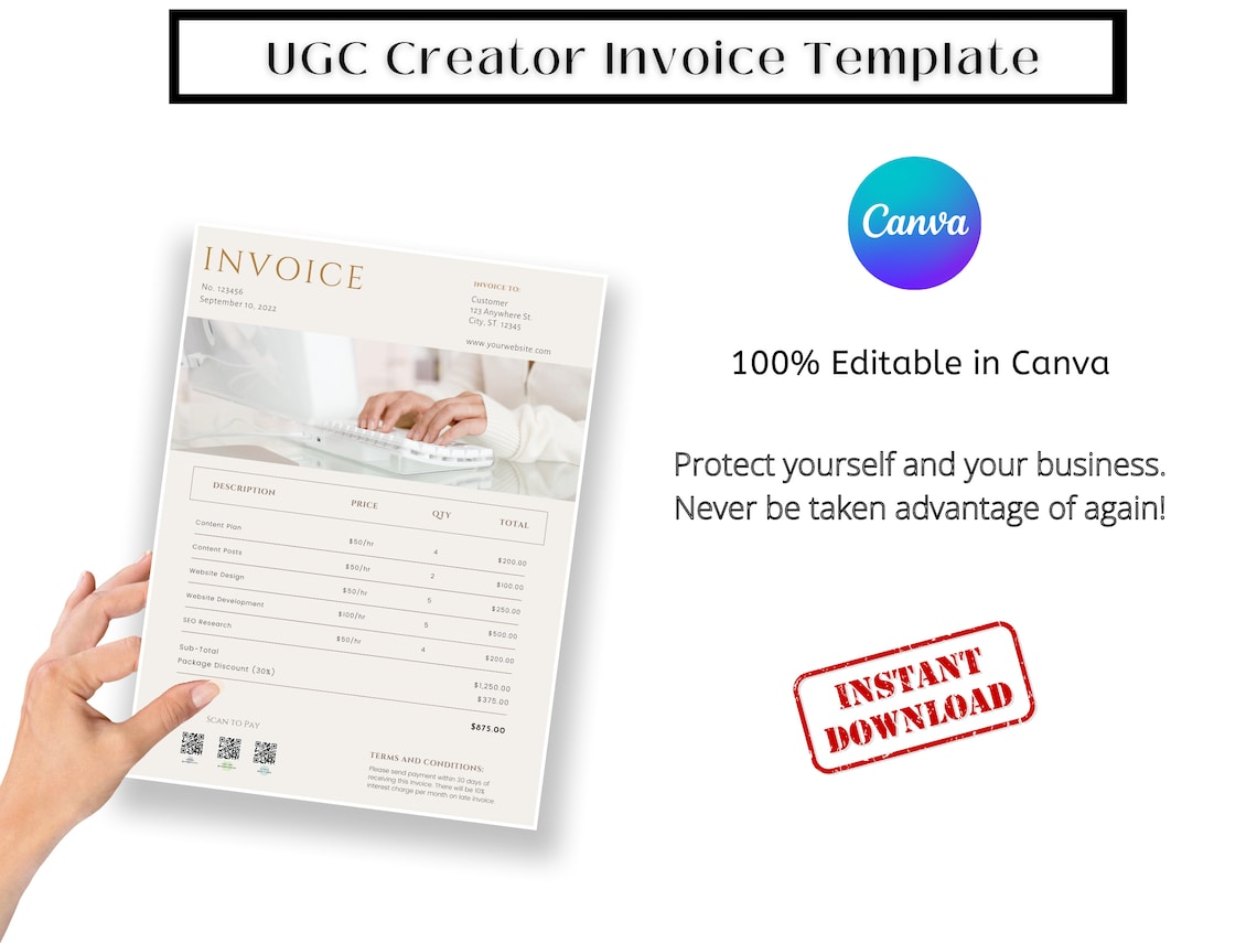 UGC Creator Invoice Template, UGC, UCG Payment Agreement, User ...
