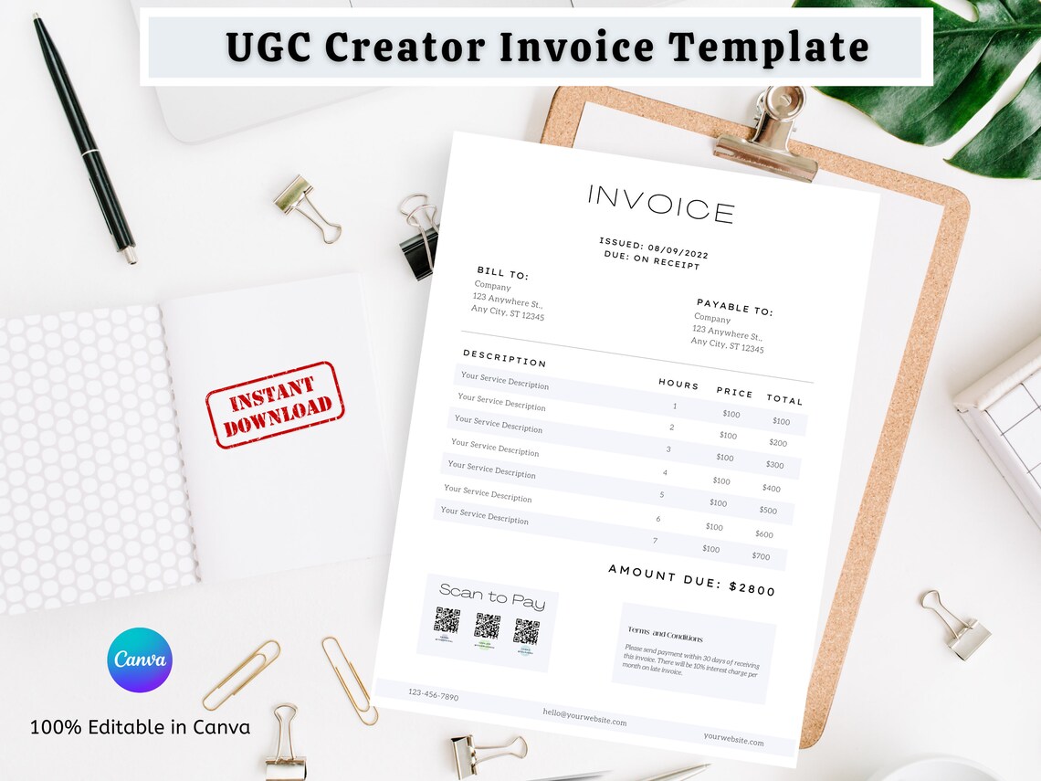 Invoice for Influencer, Invoice Template, UGC Creator, UGC, Invoice for ...