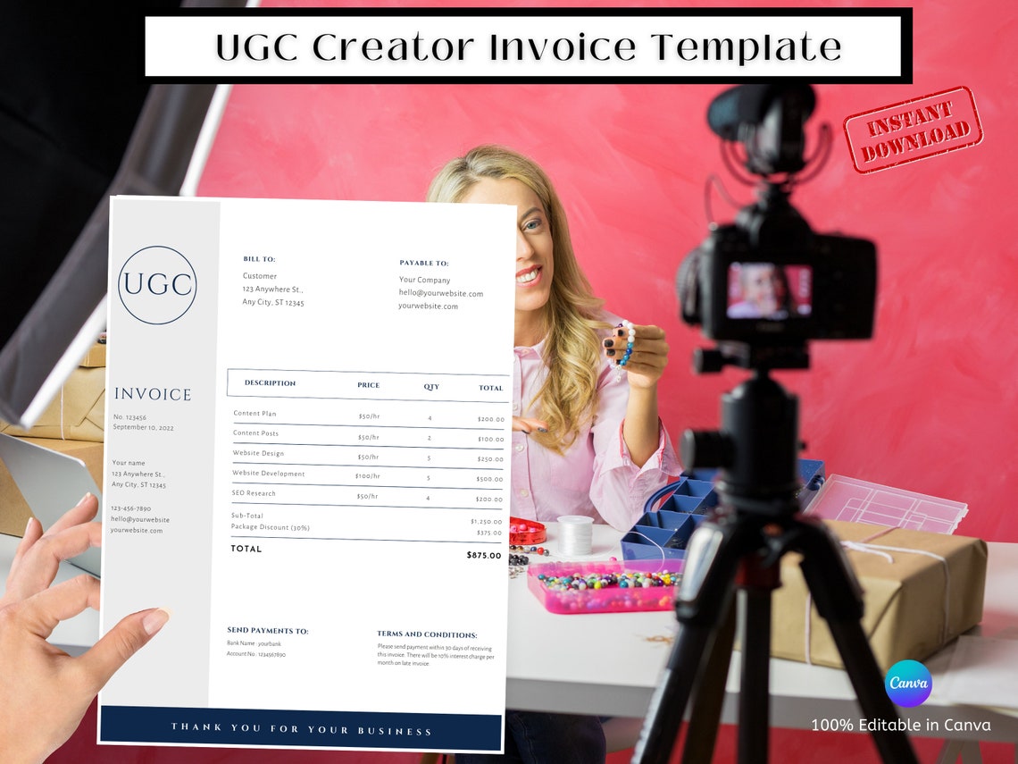 Invoice for Influencer Invoice Template UGC Creator UGC - Etsy