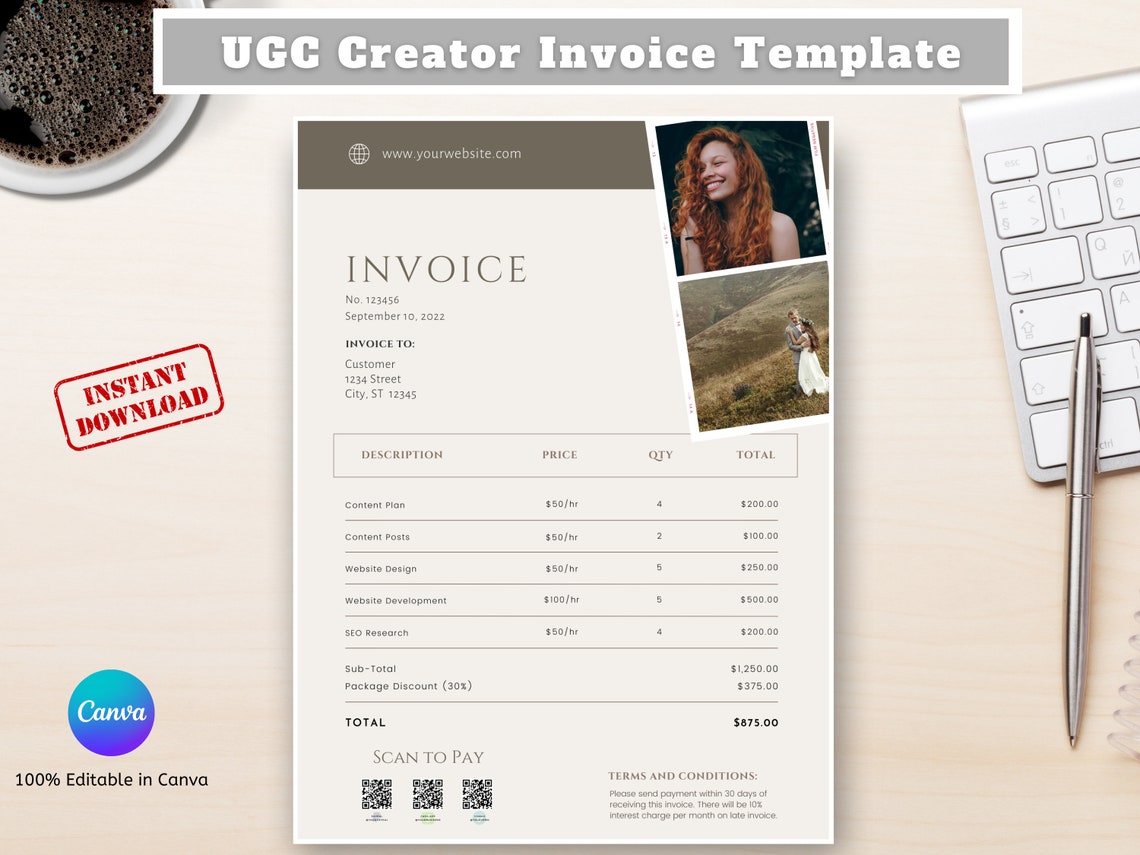 Invoice for Influencer Invoice Template UGC Creator UGC - Etsy