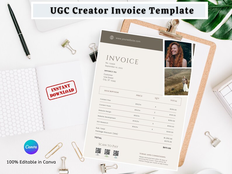 Invoice for Influencer, Invoice Template, UGC Creator, UGC, Invoice for ...