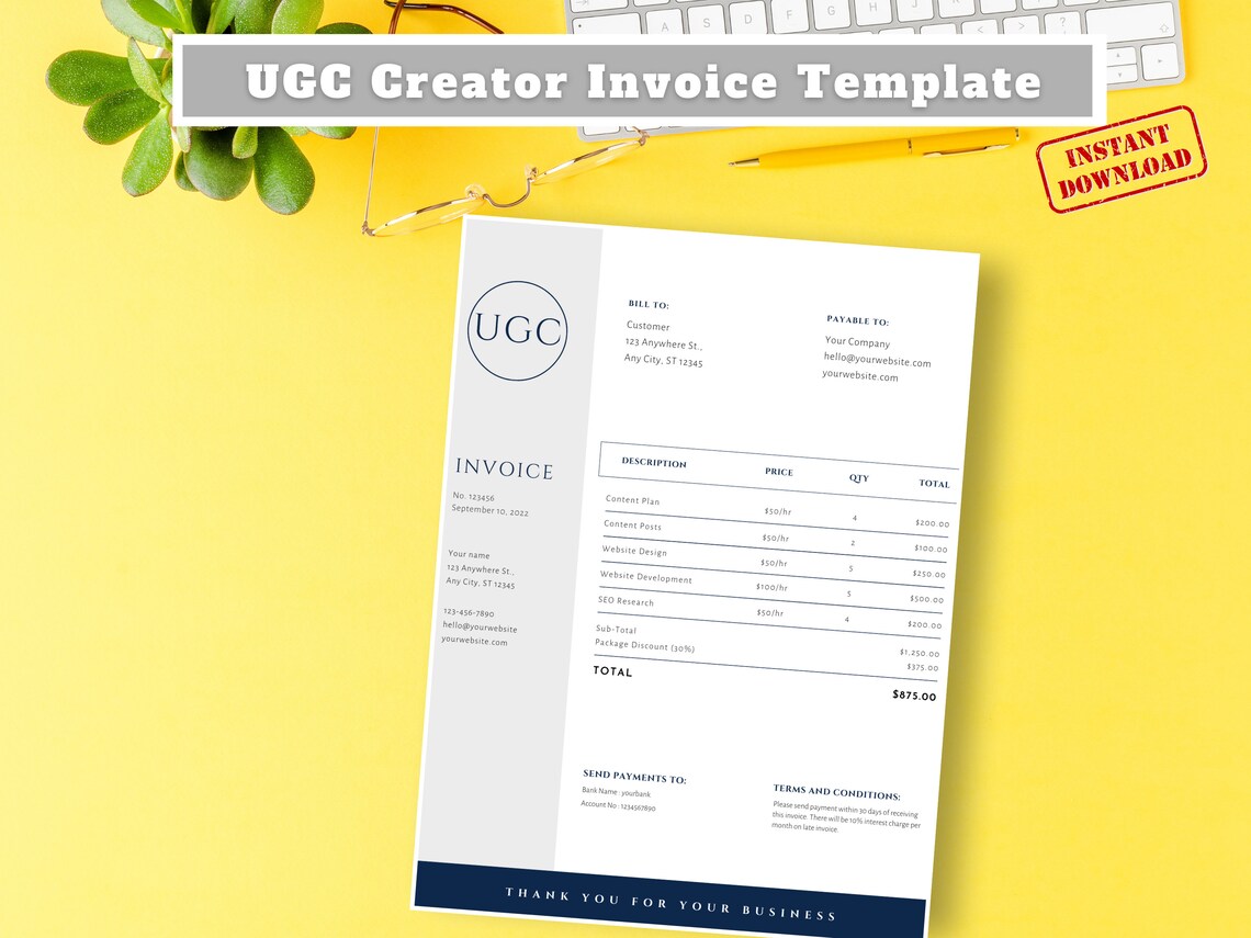 Invoice for Influencer Invoice Template UGC Creator UGC - Etsy
