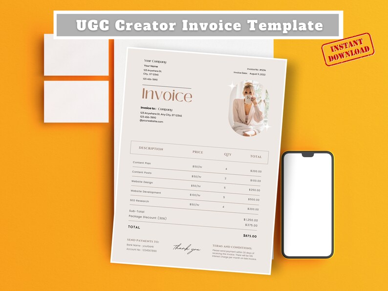 Invoice for Influencer, Invoice Template, UGC Creator, UGC, Invoice for ...