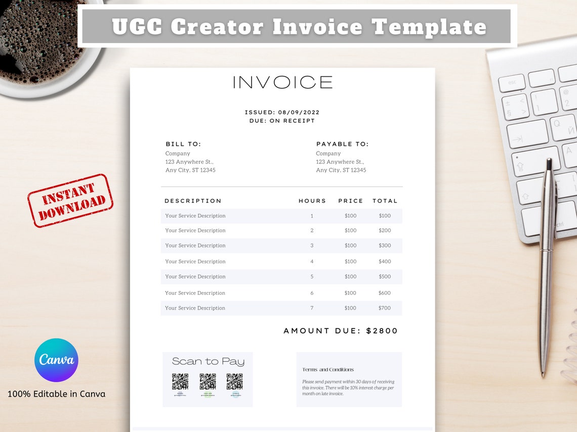 Invoice for Influencer, Invoice Template, UGC Creator, UGC, Invoice for ...