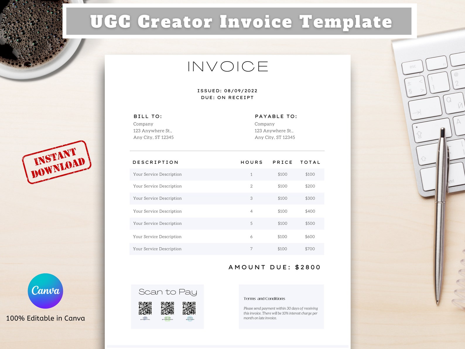 Invoice for Influencer, Invoice Template, UGC Creator, UGC, Invoice for ...