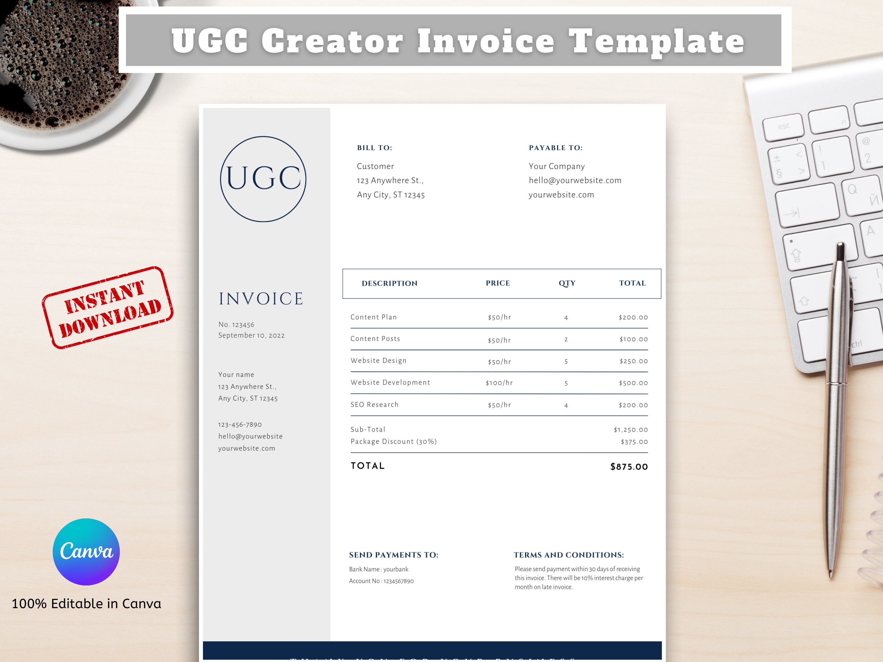 Invoice for Influencer, Invoice Template, UGC Creator, UGC, Invoice for ...