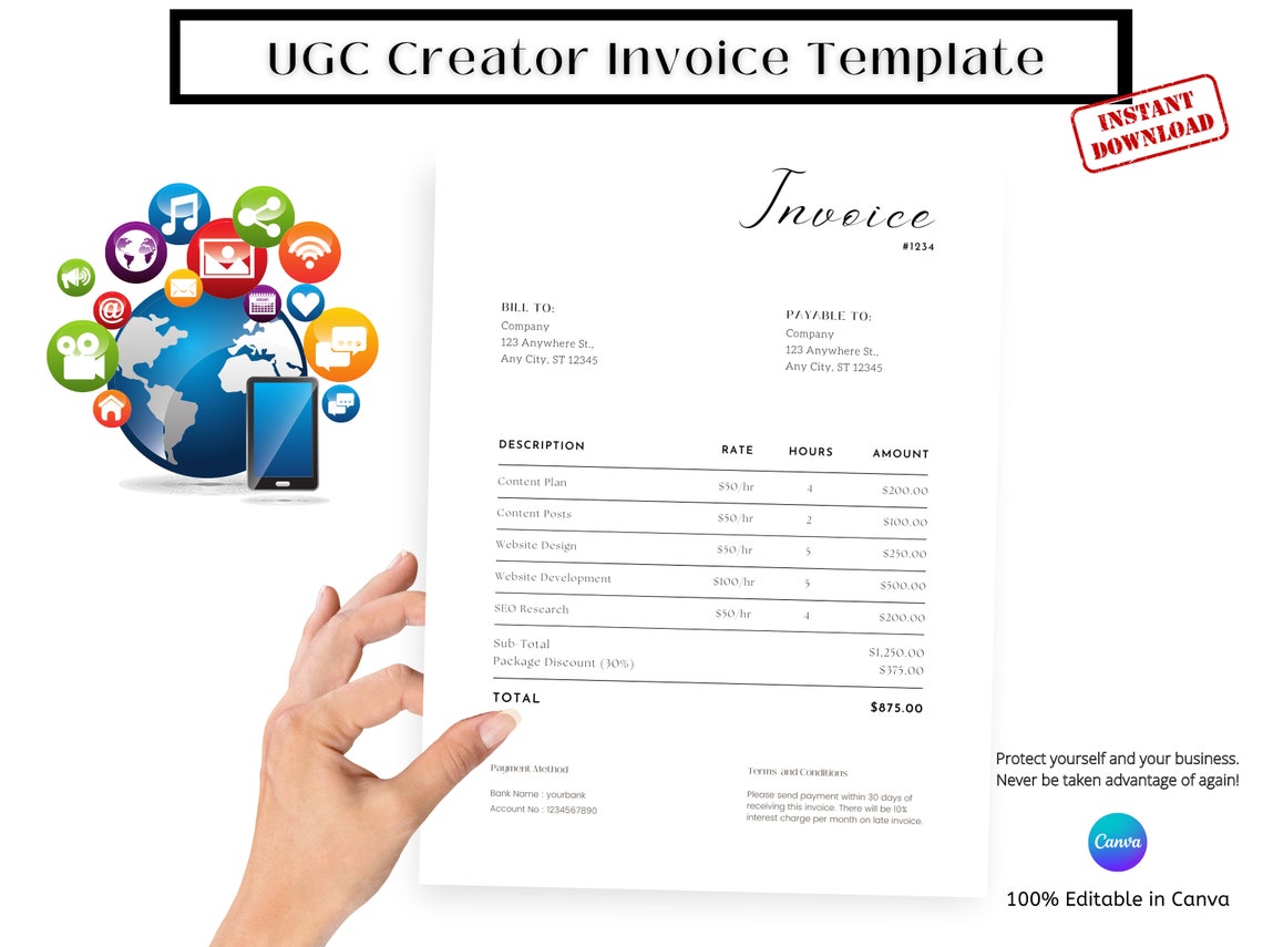 Invoice for Influencer, Invoice Template, UGC Creator, UGC, Invoice for ...