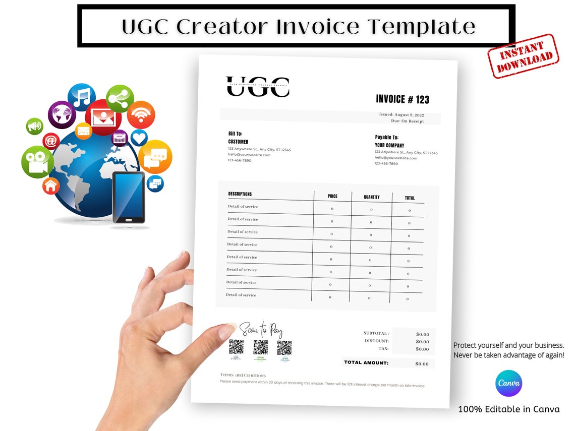 Invoice for Influencer, Invoice Template, UGC Creator, UGC, Invoice for ...