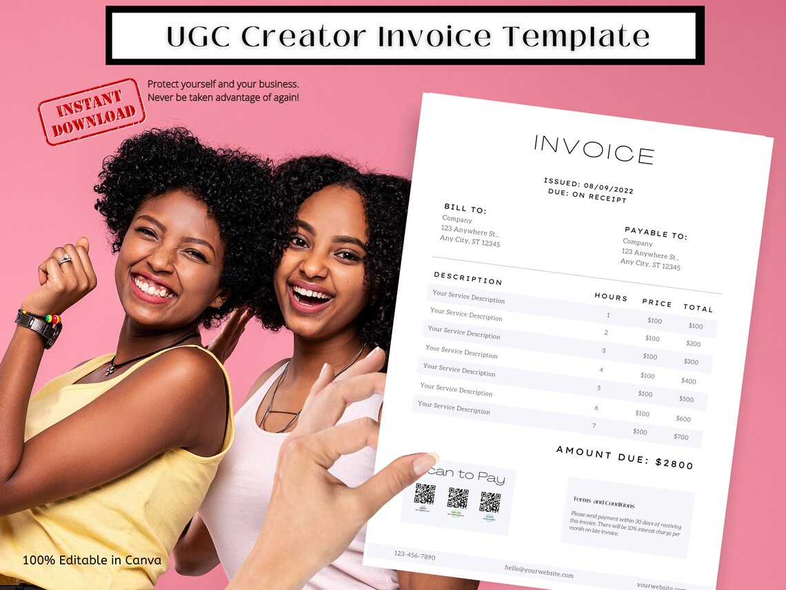Invoice for Influencer, Invoice Template, UGC Creator, UGC, Invoice for ...