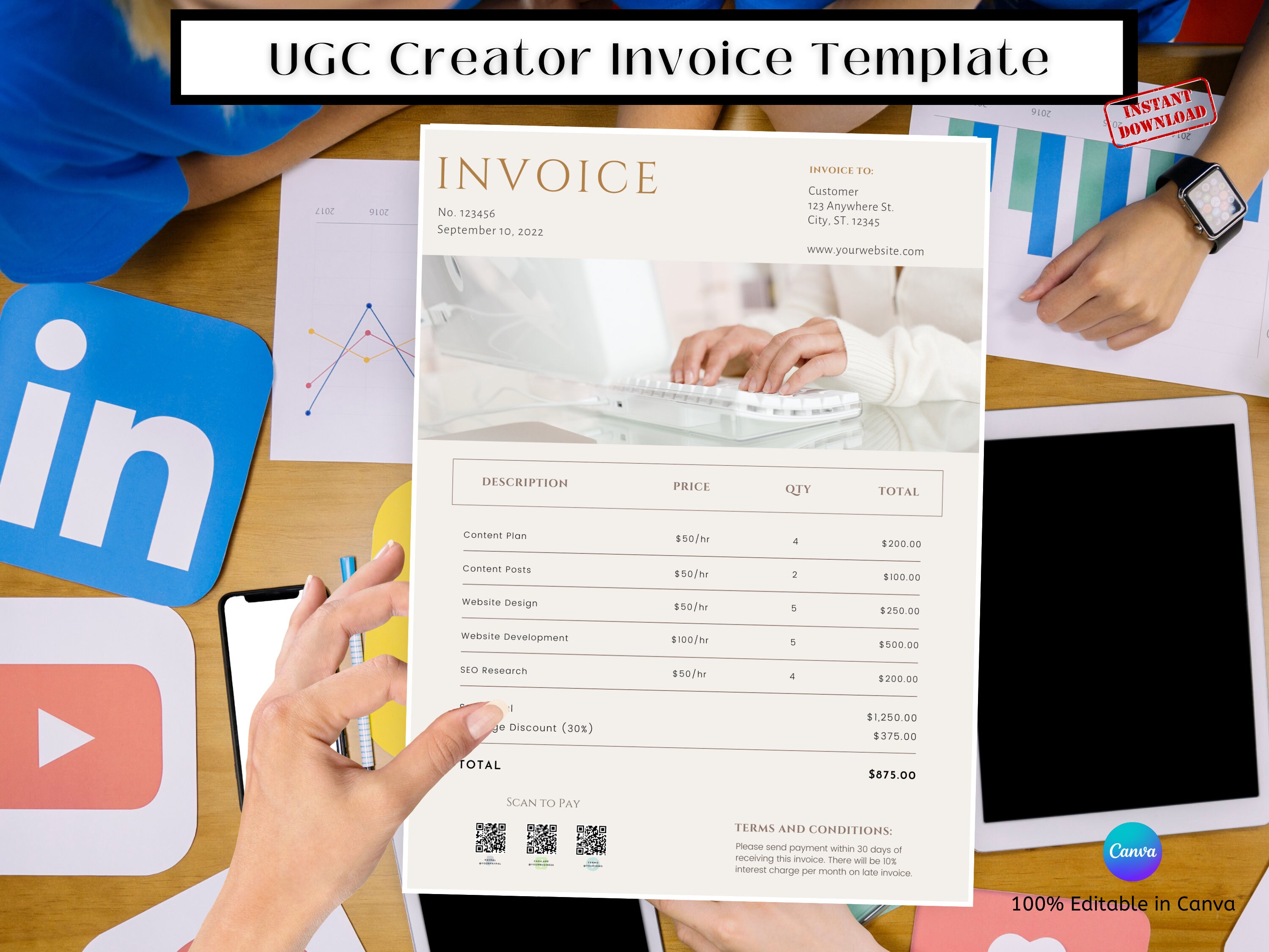 UGC Creator Invoice Template, UGC, UCG Payment Agreement, User ...