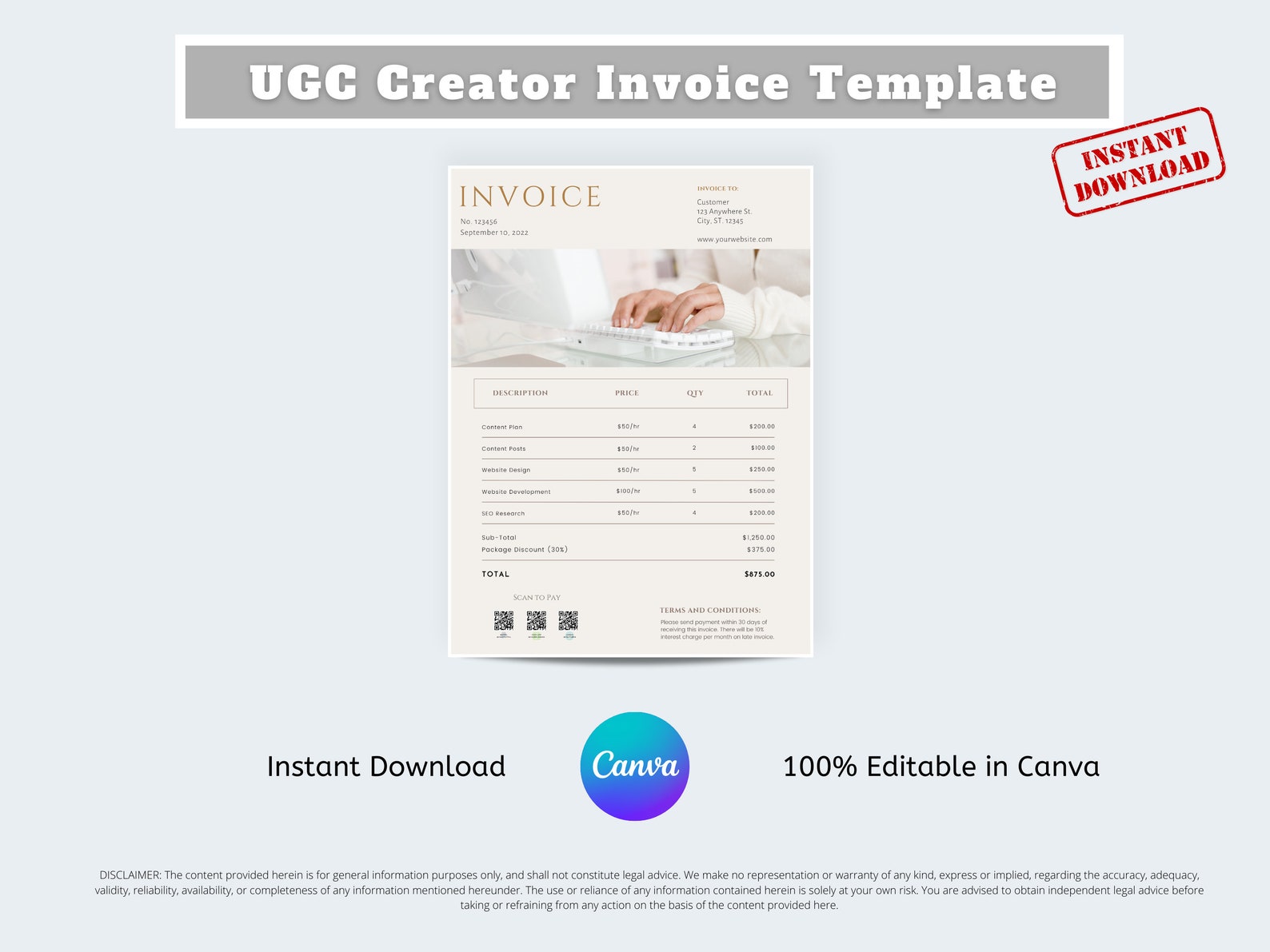 UGC Creator Invoice Template, UGC, UCG Payment Agreement, User ...
