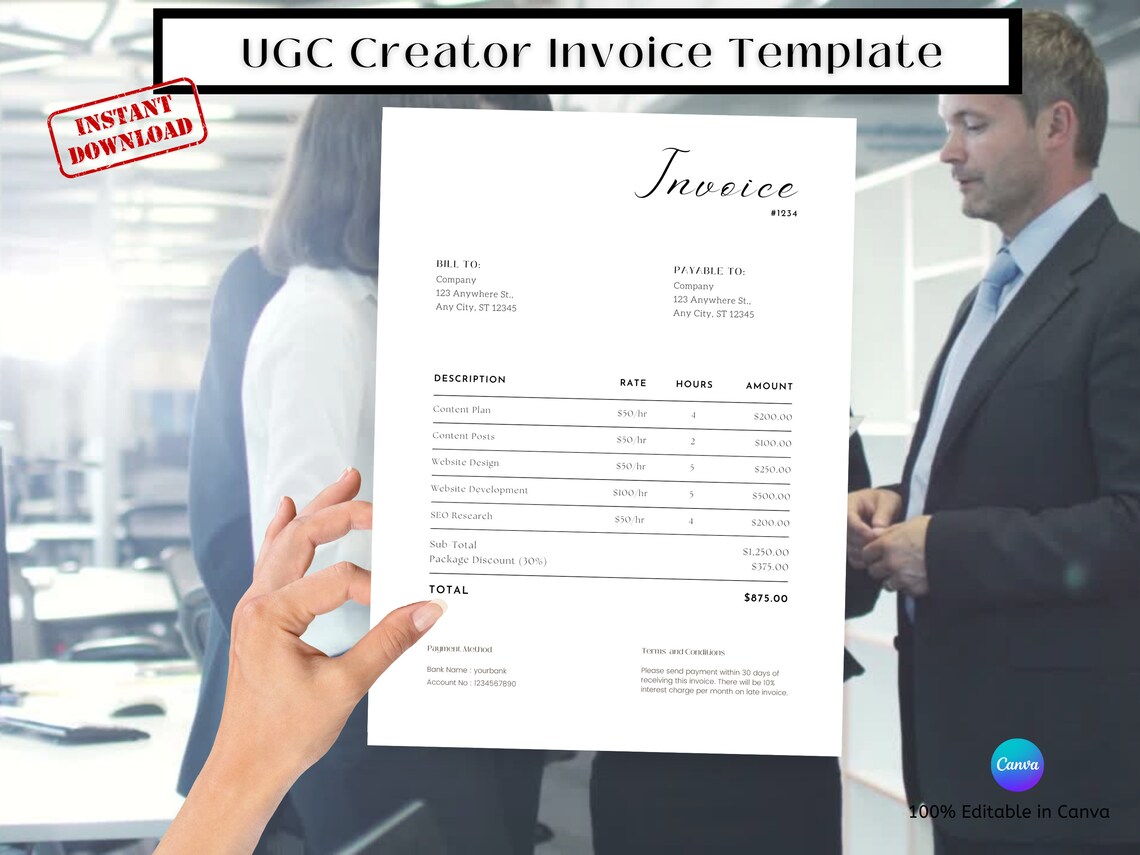 Invoice for Influencer, Invoice Template, UGC Creator, UGC, Invoice for ...