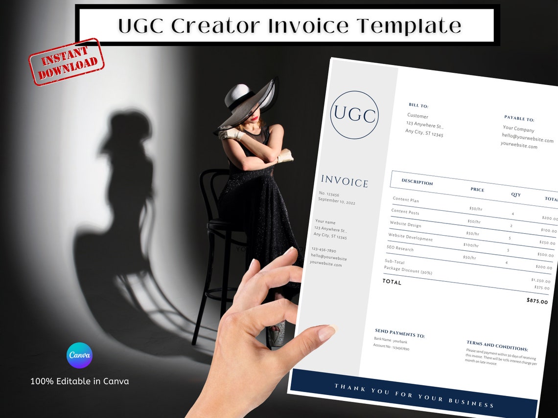Invoice for Influencer Invoice Template UGC Creator UGC - Etsy