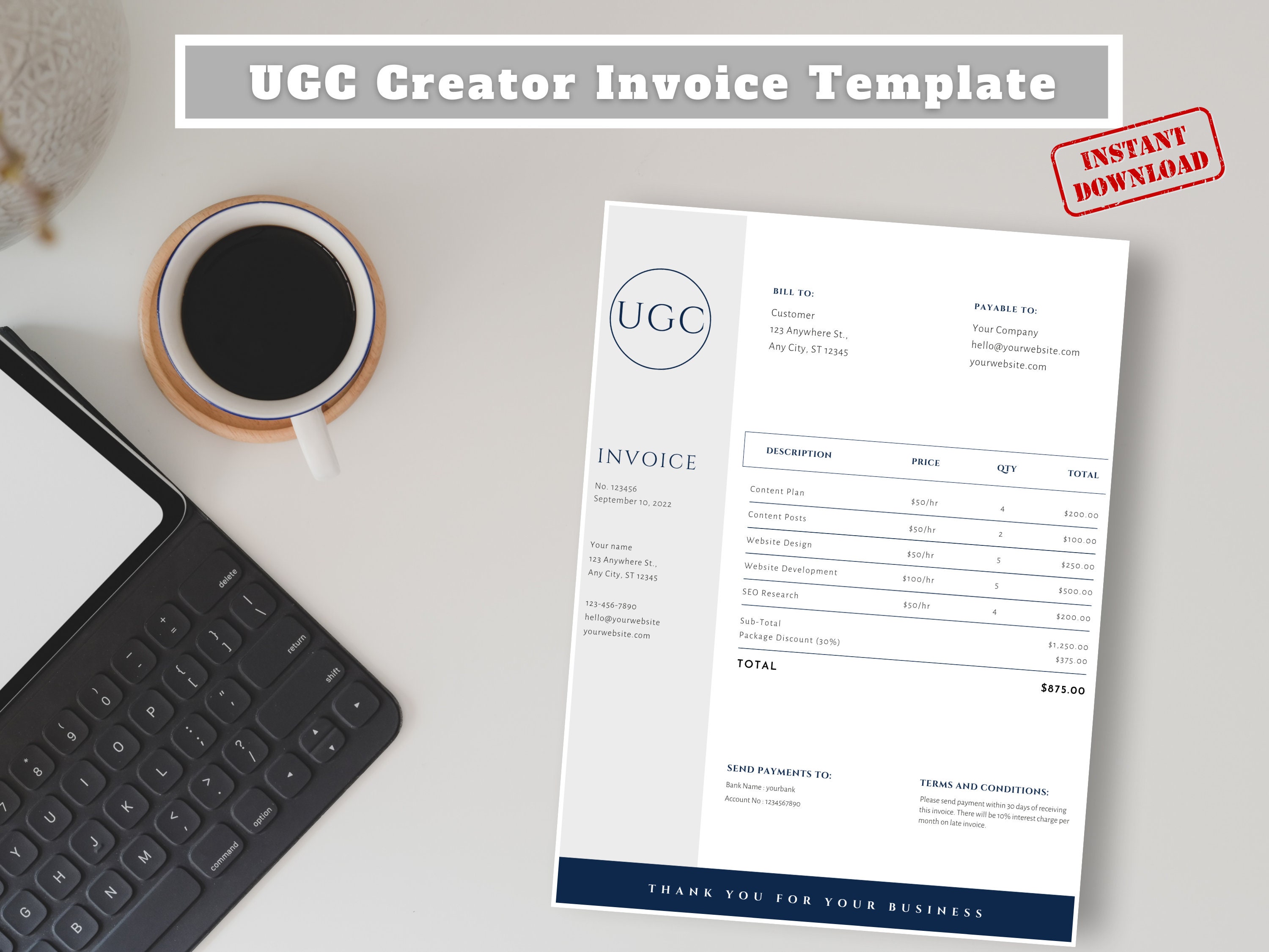 Invoice for Influencer, Invoice Template, UGC Creator, UGC, Invoice for ...