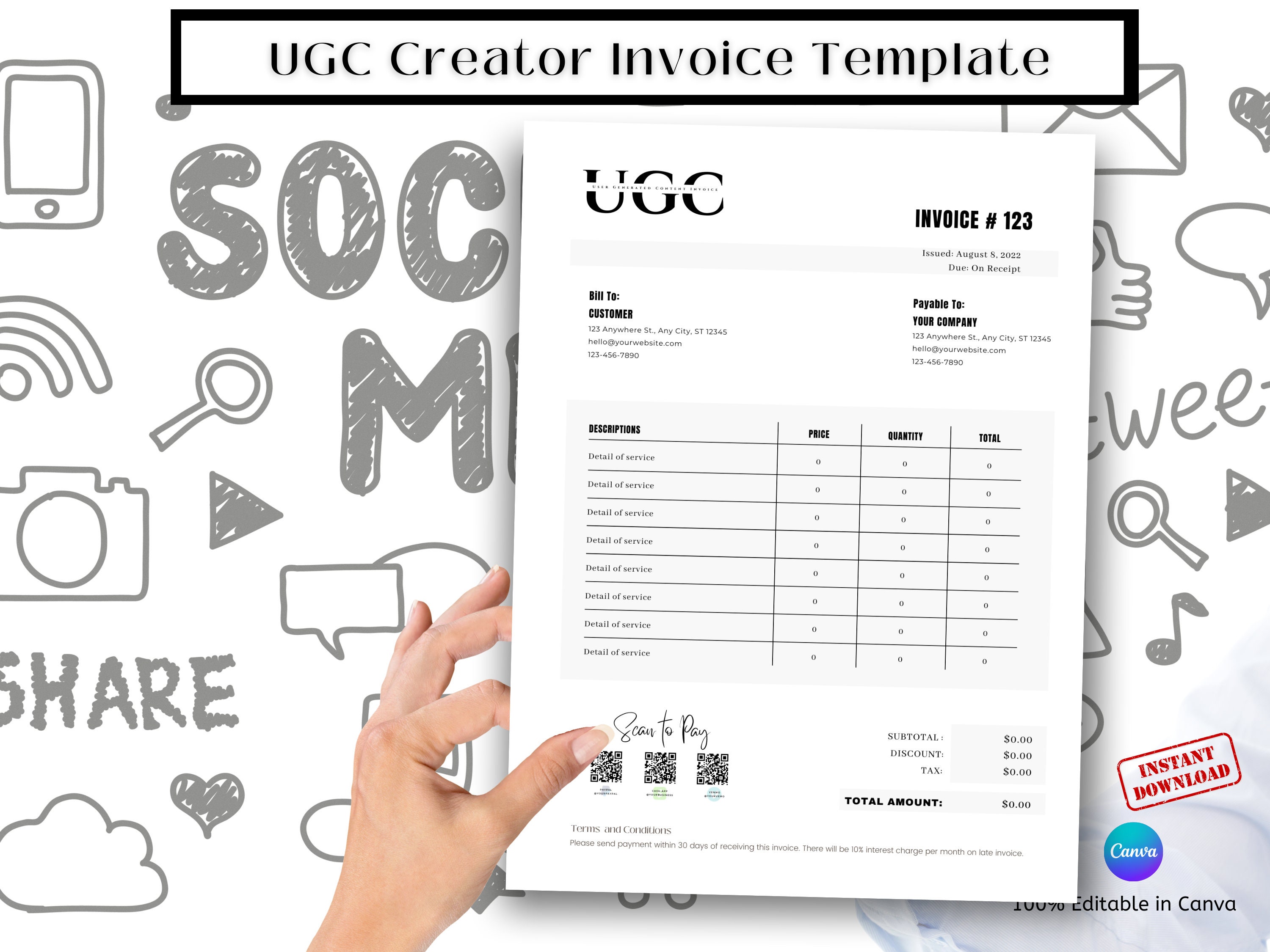 Invoice for Influencer, Invoice Template, UGC Creator, UGC, Invoice for ...