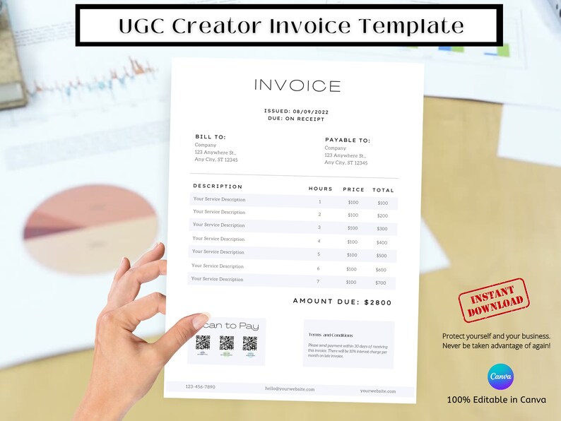 Invoice for Influencer, Invoice Template, UGC Creator, UGC, Invoice for ...