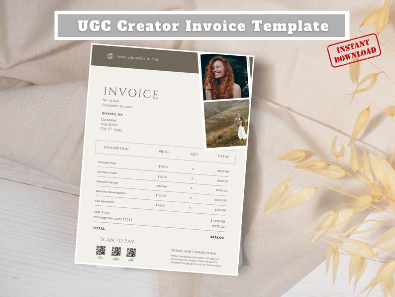Invoice for Influencer, Invoice Template, UGC Creator, UGC, Invoice for ...