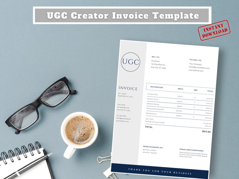 Invoice for Influencer, Invoice Template, UGC Creator, UGC, Invoice for ...