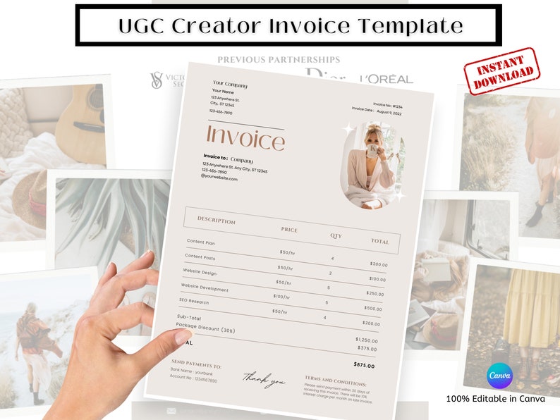 Invoice for Influencer, Invoice Template, UGC Creator, UGC, Invoice for ...