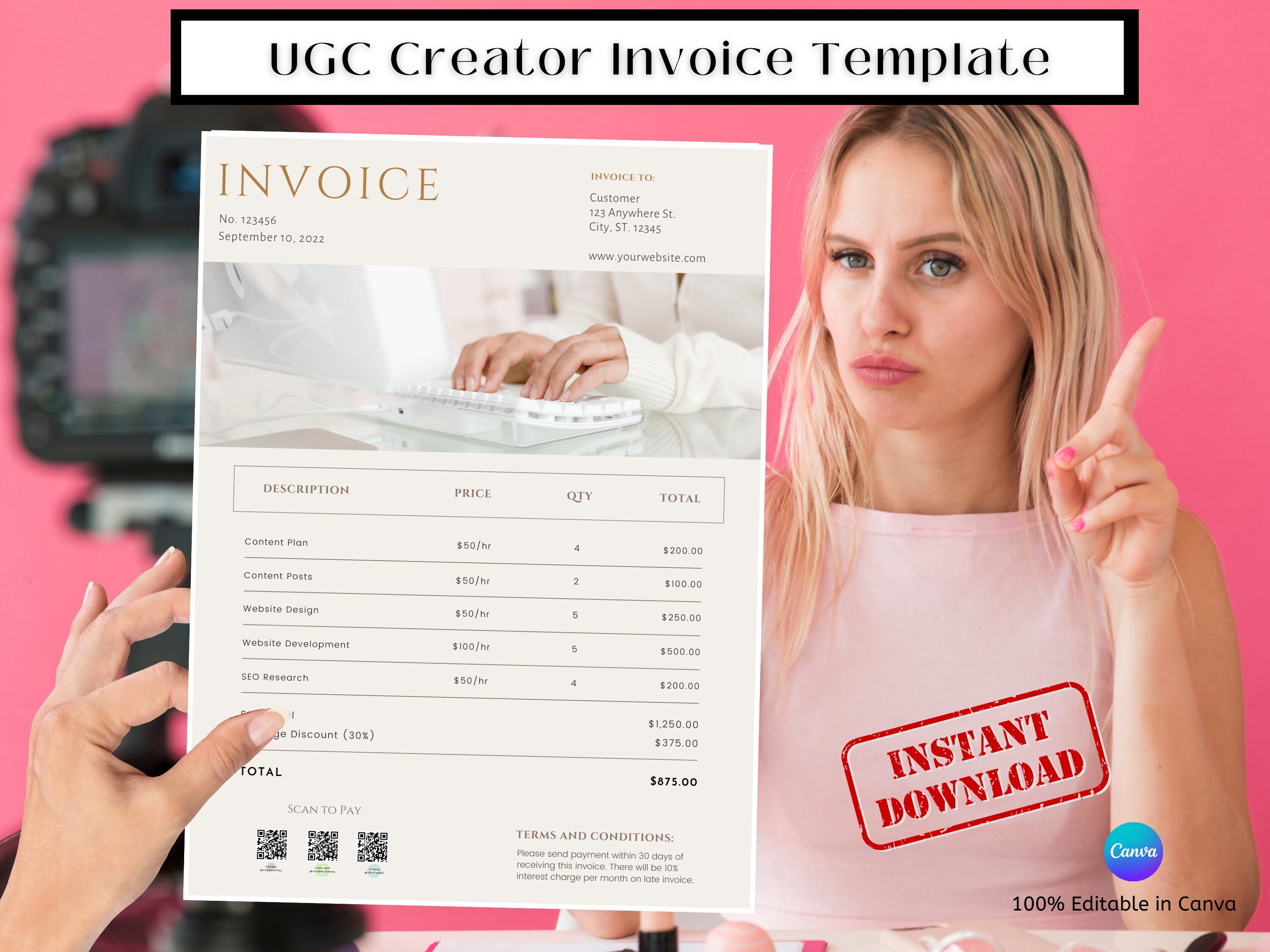 UGC Creator Invoice Template, UGC, UCG Payment Agreement, User ...