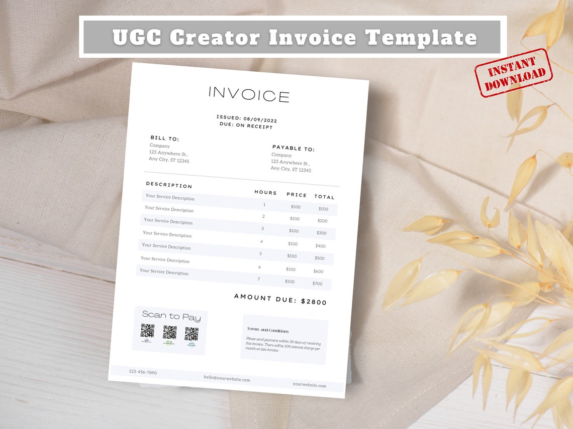 Invoice for Influencer, Invoice Template, UGC Creator, UGC, Invoice for ...