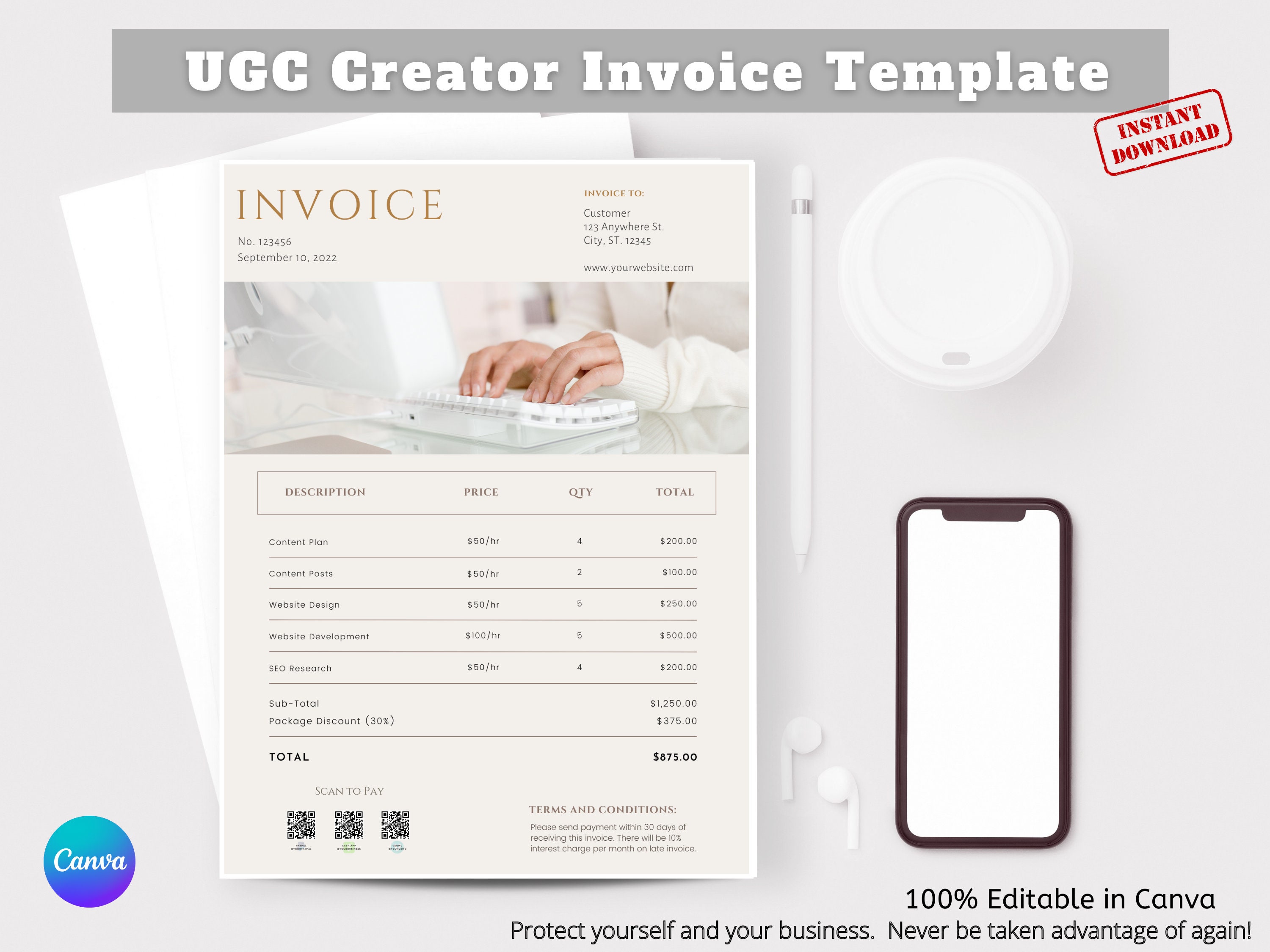 UGC Creator Invoice Template, UGC, UCG Payment Agreement, User ...