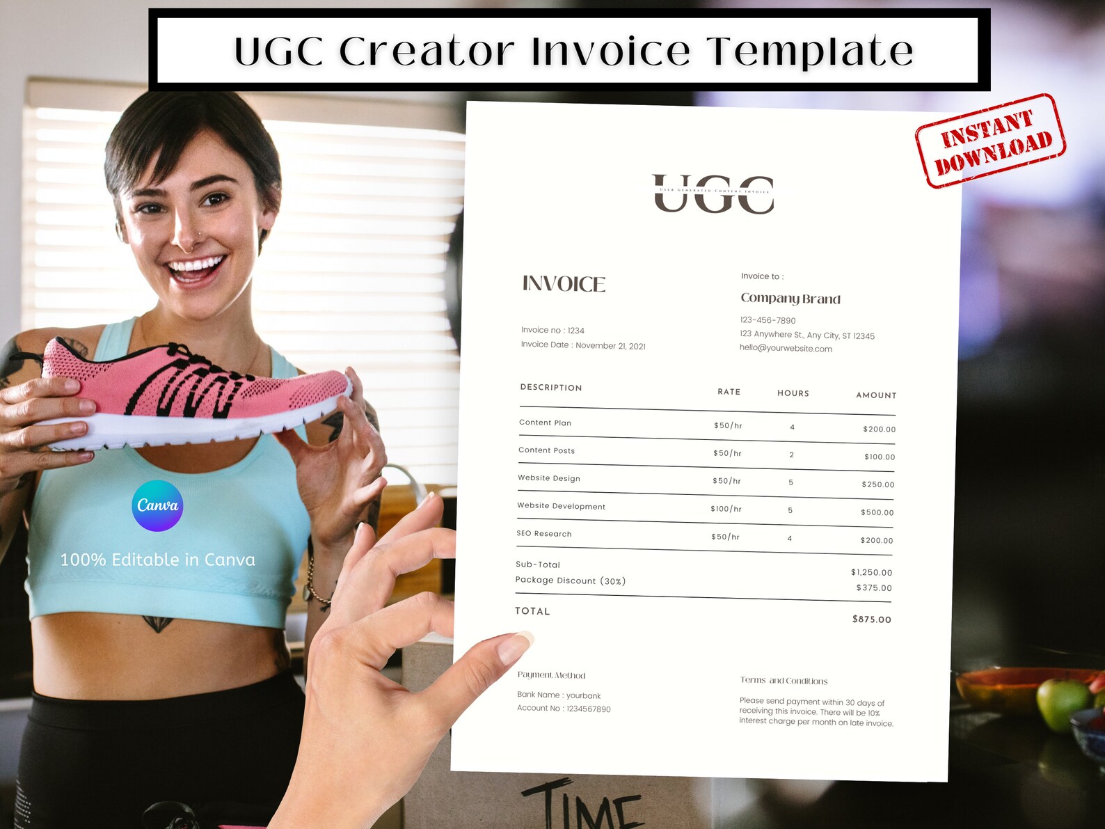 Invoice for Influencer, Invoice Template, UGC Creator, UGC, Invoice for ...