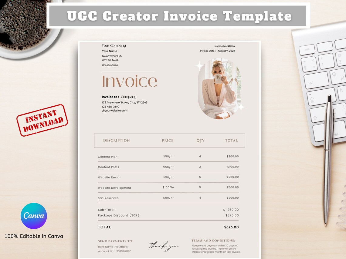 Rechnung für Influencer, Invoice Template, UGC Creator, UGC, Invoice ...