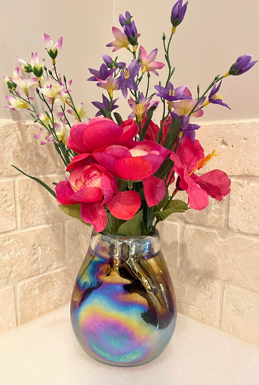 Vintage Iridescent Triangular Decorative Glass Container - Etsy