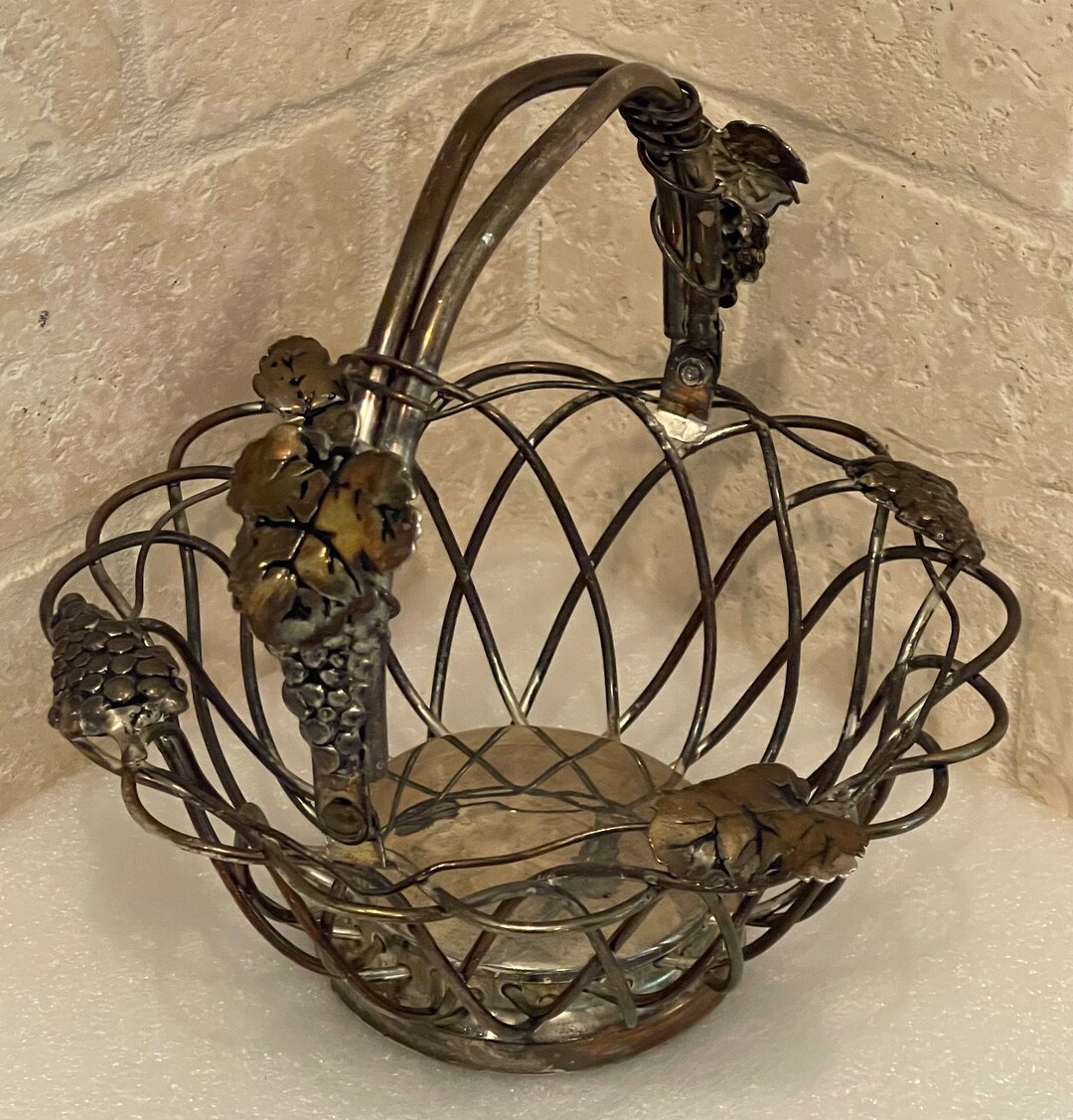 Vintage Godinger 7” Silver-plate Art Grape/leaf Basket With Moveable ...