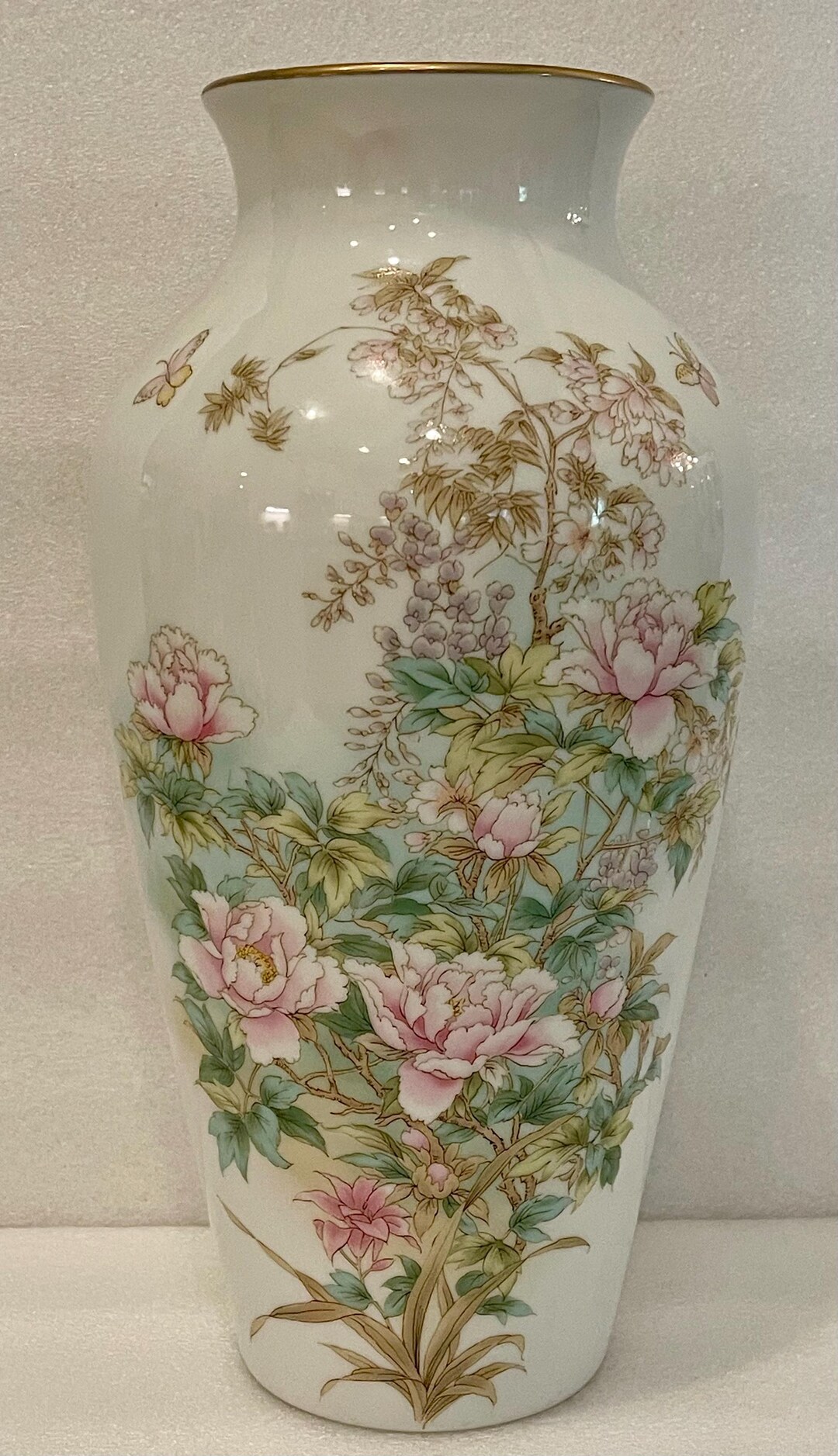 Shibata Vase Porcelain Tall Japan Pastel Peonies & Butterfly Design 12 ...