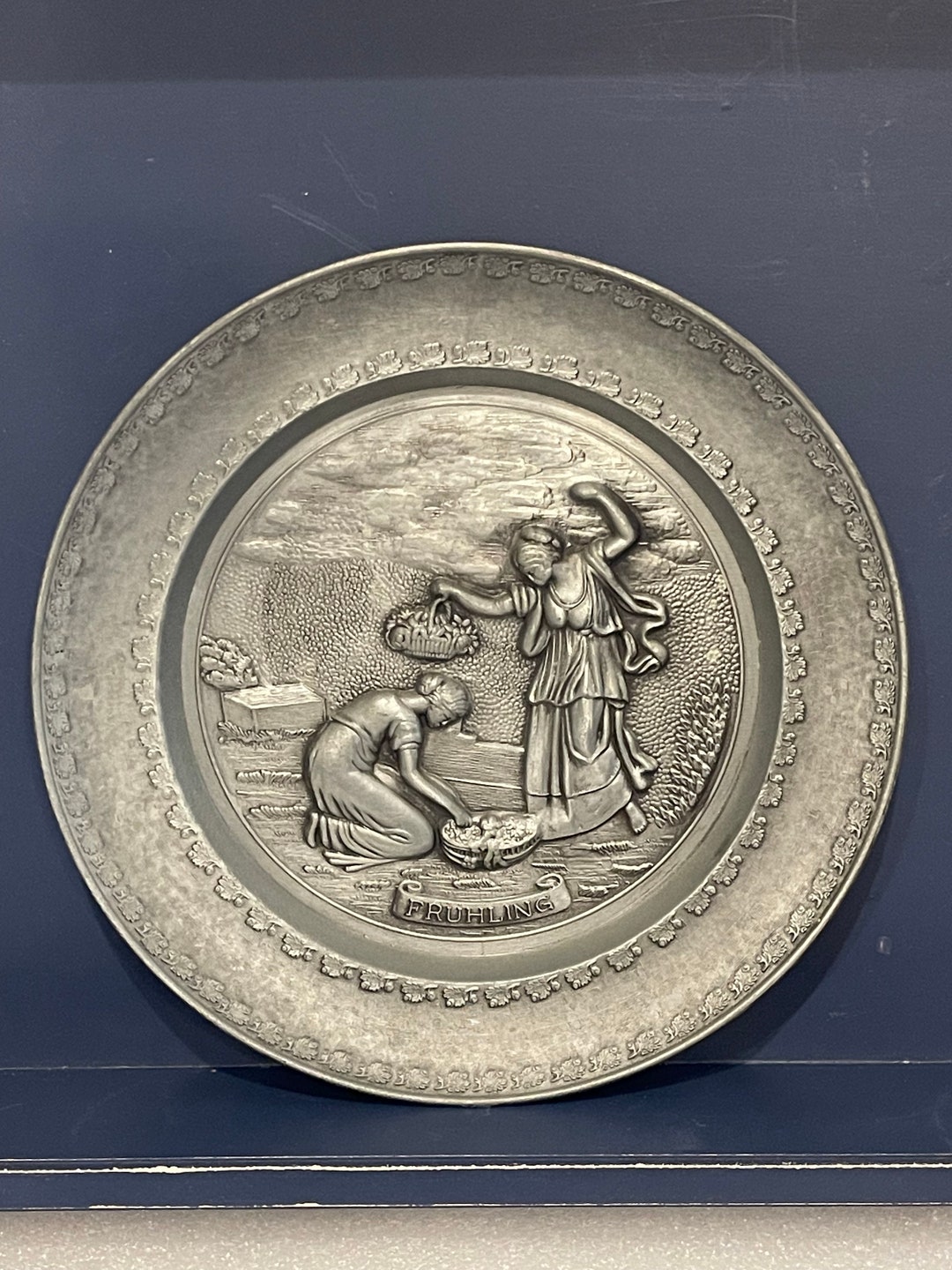 Vintage Metal Decor Plate German Maidens Depicting Fruhling “springtime ...