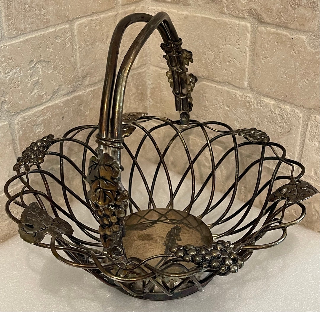Vintage Godinger Silver Plated Wire Basket Handle 11.5” Diam. Grapes ...