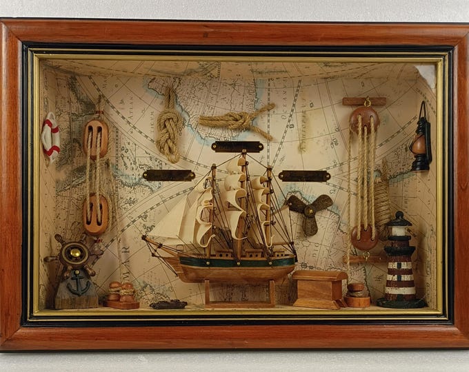 Nautical Shadow Box Sailboat Lighthouse Anchor Rope Knots 18X12X3 - Etsy