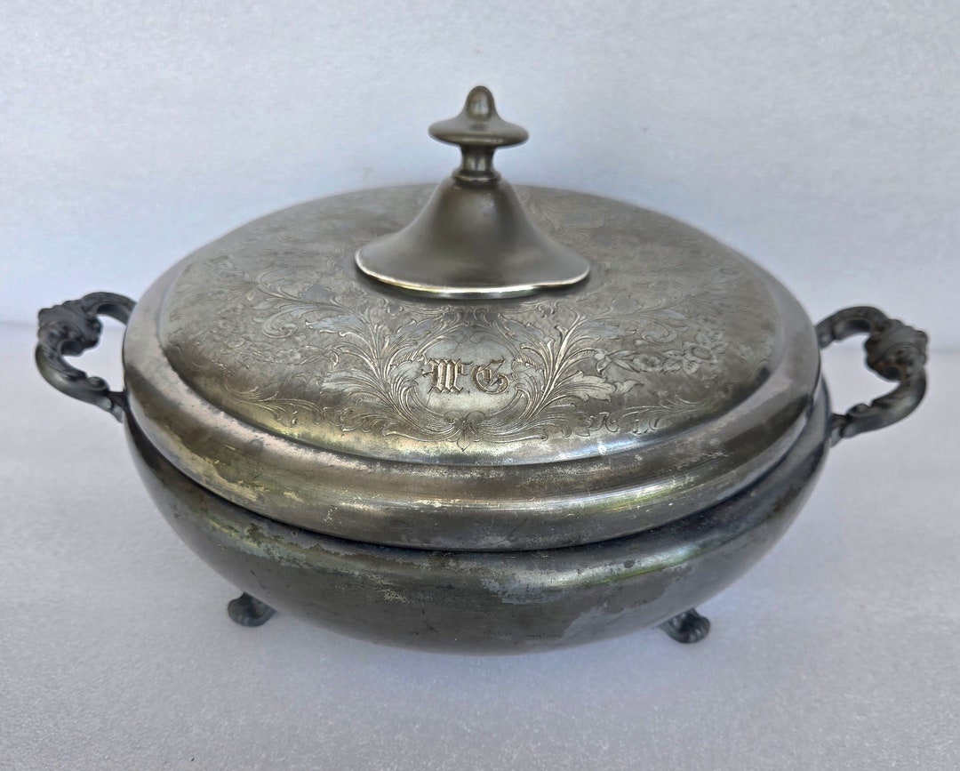 Homan Mfg Co Quadruple Plate Silver Covered Dishornate Flowers MJ ...