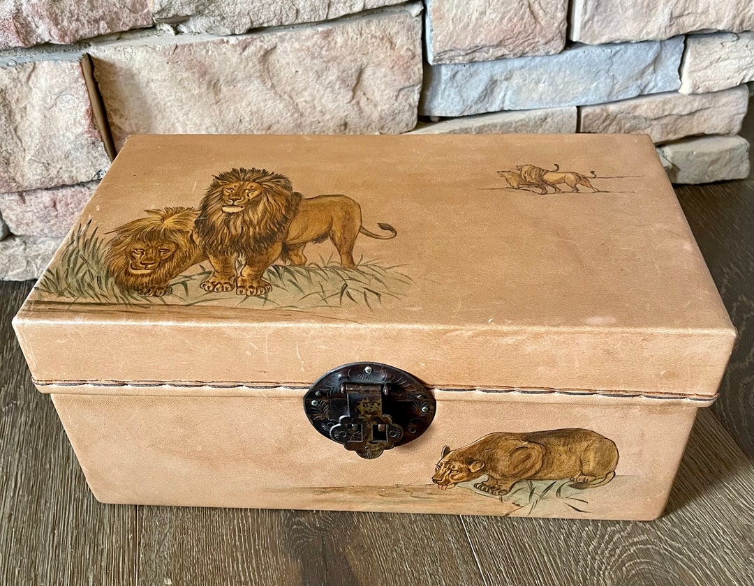 Vintage Leather Lid Box Chest Out of Africa Lion & Lioness - Etsy