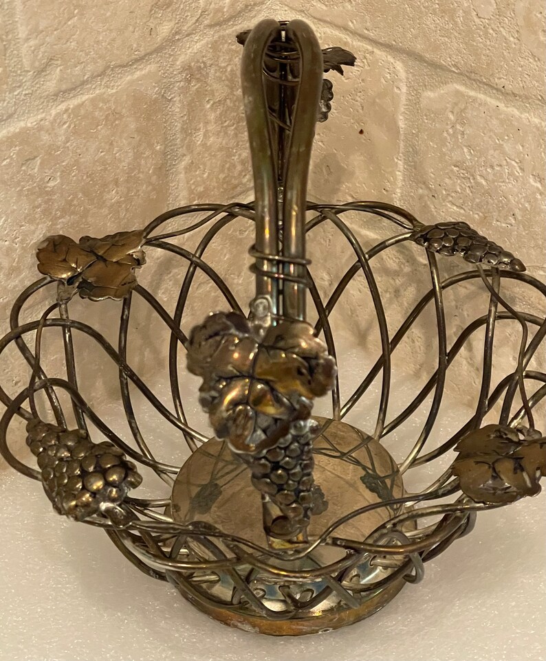 Vintage Godinger 7” Silver-plate Art Grape/leaf Basket With Moveable ...