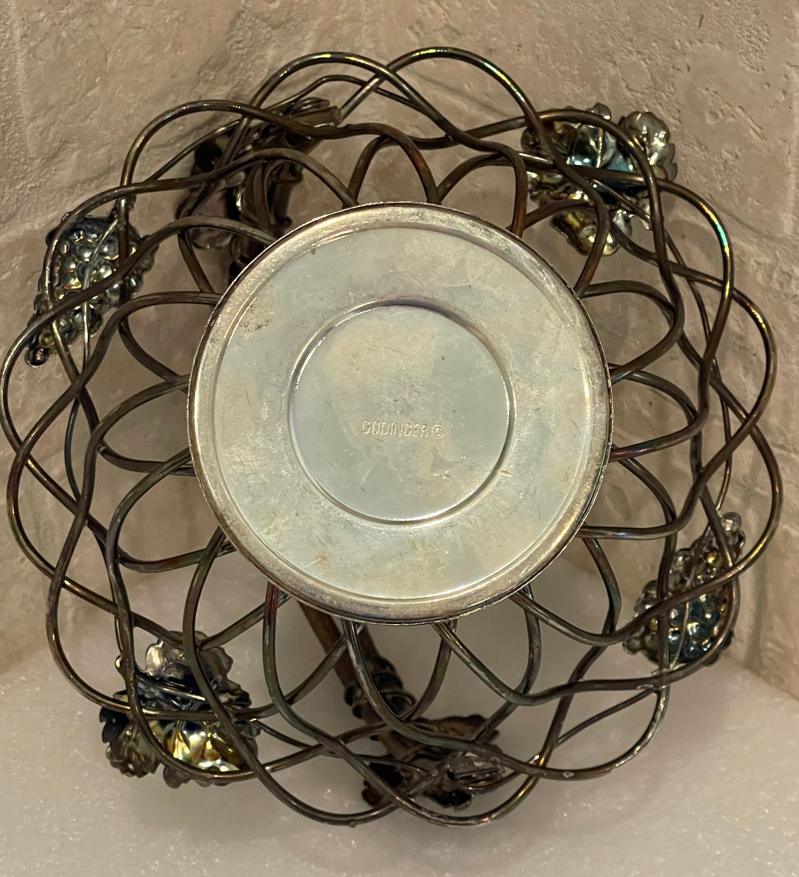 Vintage Godinger 7” Silver-plate Art Grape/leaf Basket With Moveable ...