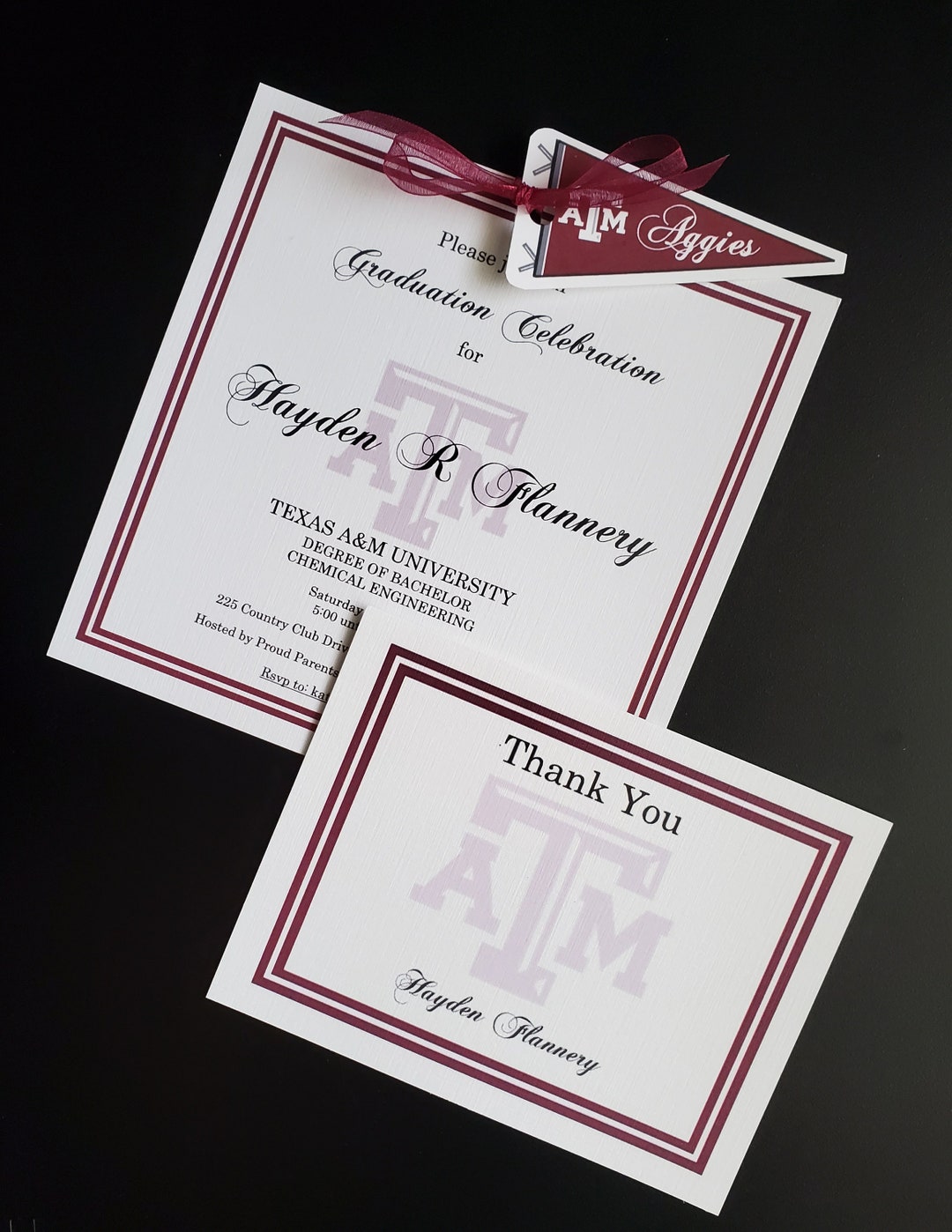 Texas A&M Personalized Invitation/announcement FLAT 6x6 Card - Etsy