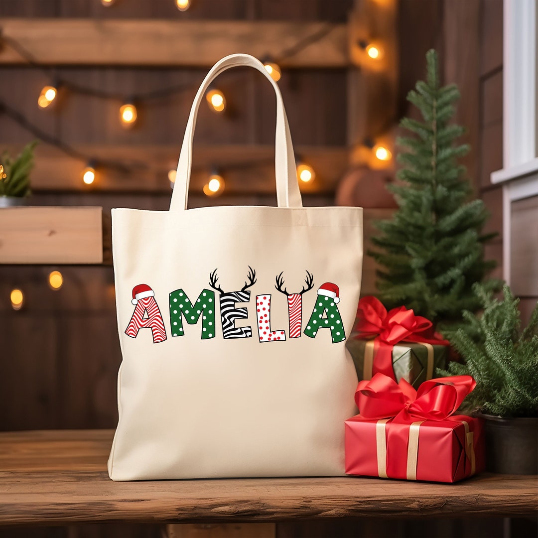 Personalized Tote Bag, Kids Tote Bag, Customized Name Tote, Christmas ...