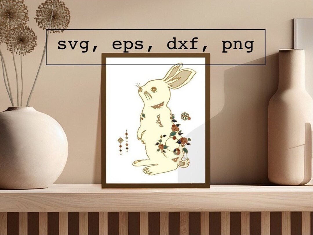 Hand Drawn Illustration Art Rabbit With Japanese Retro Color - Svg, Eps ...