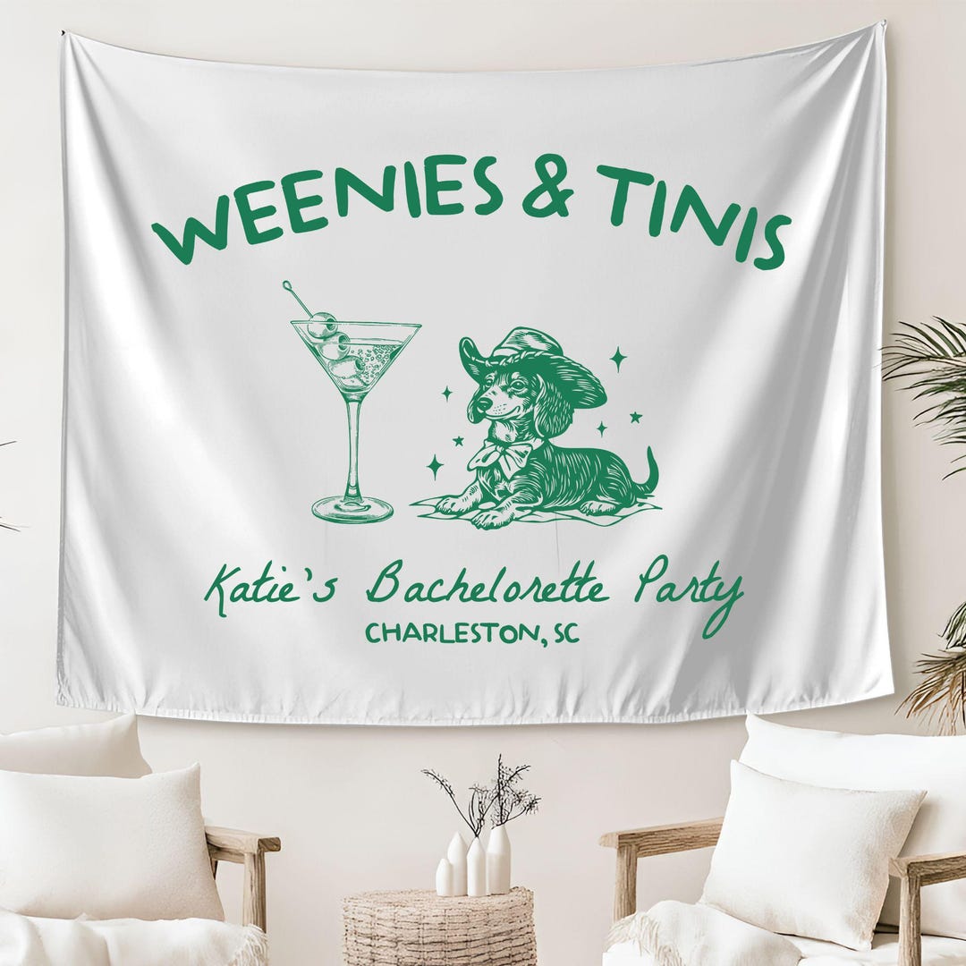 Weenies and Tinis Bachelorette Tapestry: Dachshund Martini Party Decor ...