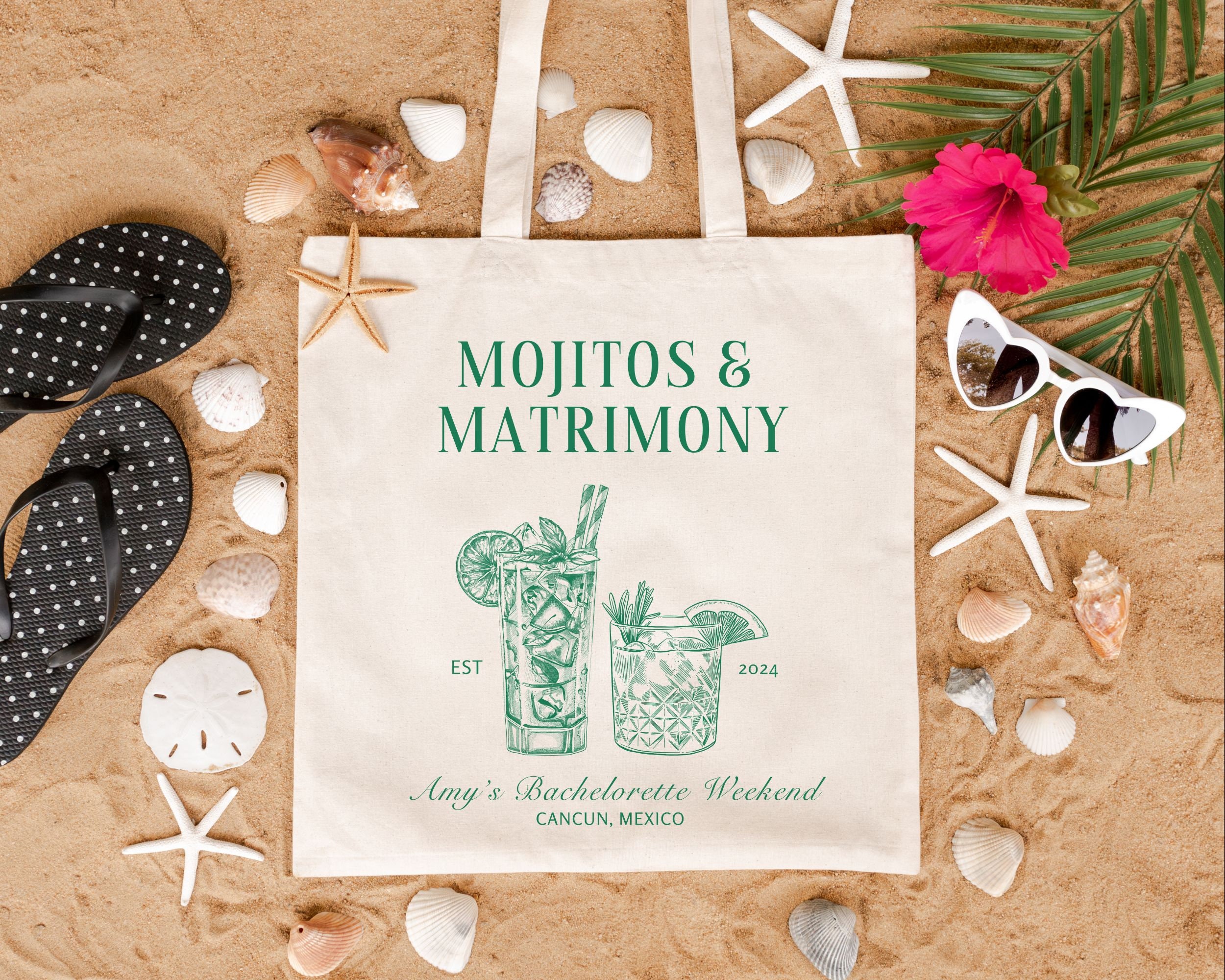 Custom Bachelorette Weekend Tote Bag: Mojitos and Matrimony Canvas - Etsy