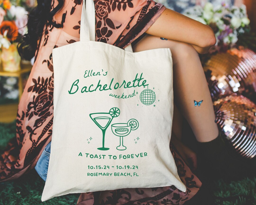 Custom Bachelorette Weekend Canvas Tote Bag A Toast to Forever Bridal ...