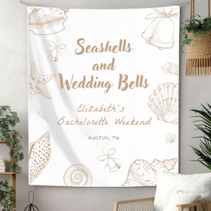 Seashells and Wedding Bells Bachelorette Party Banner Tapestry, Custom ...