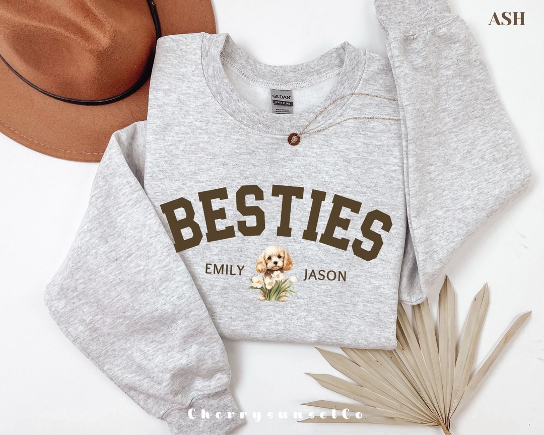 Personalized Besties Sweatshirts With Floral Cavapoo , Customized Matching Best Friend Gift With ...