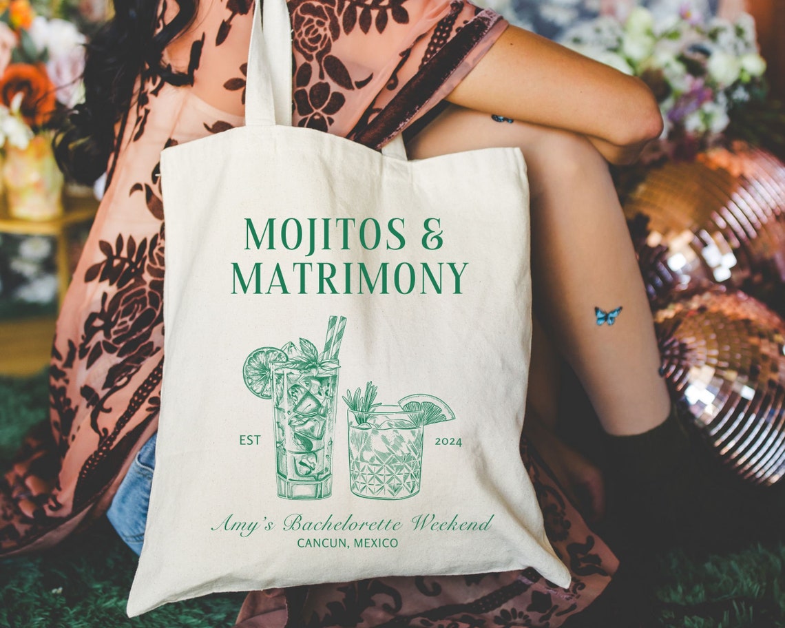 Custom Bachelorette Weekend Tote Bag: Mojitos and Matrimony Canvas - Etsy