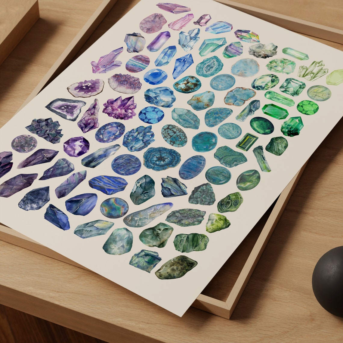 Digital Download Watercolor Gemstone Print, Set of 2 Prints, Minerals ...