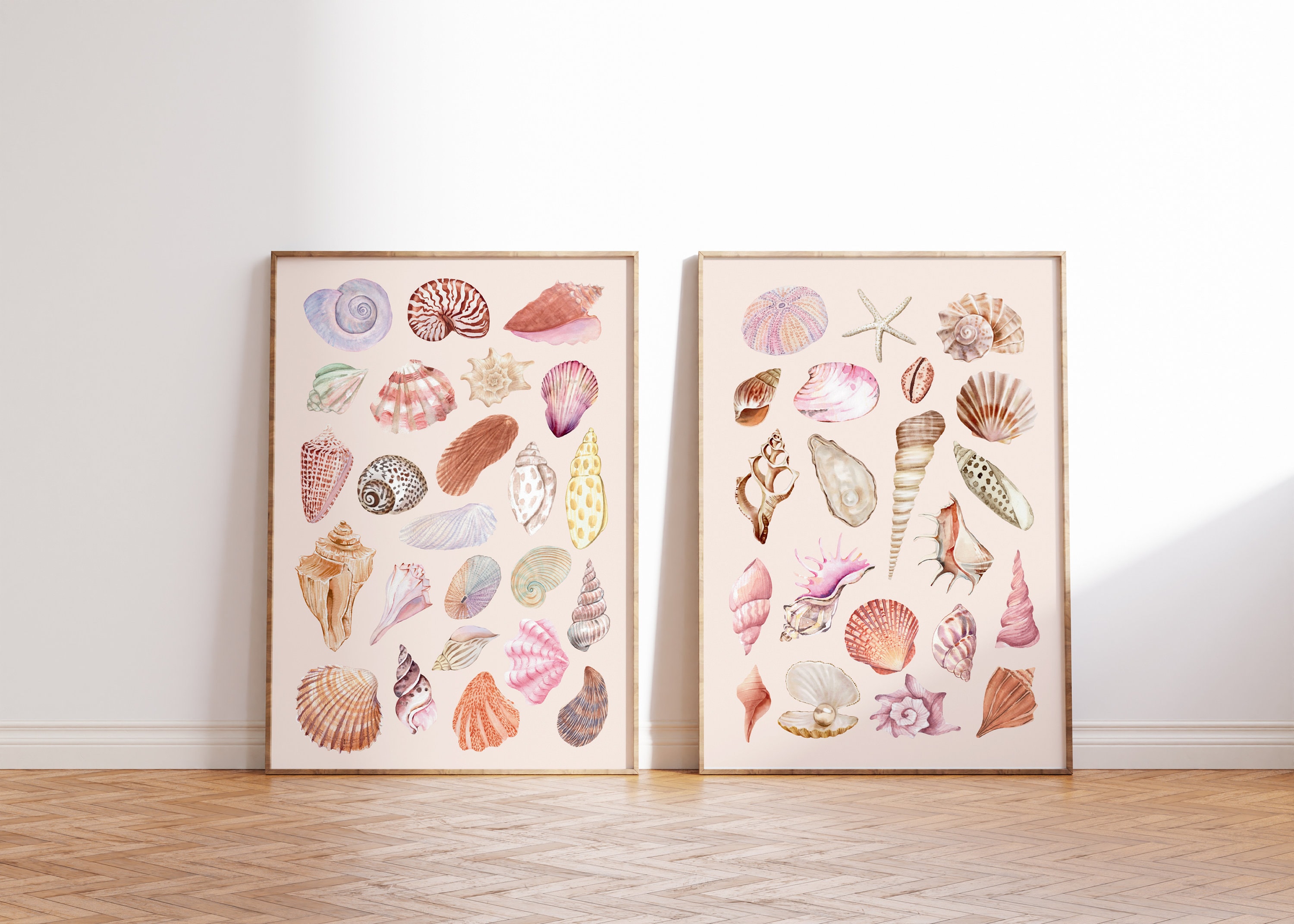 Downloadable Watercolor Set of 2 Seashell Wall Art Print, Seashell ...